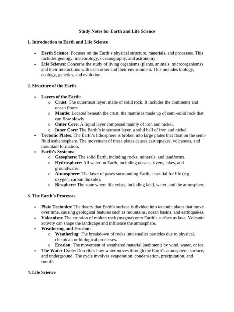 Study Notes For Earth and Life Science | PDF