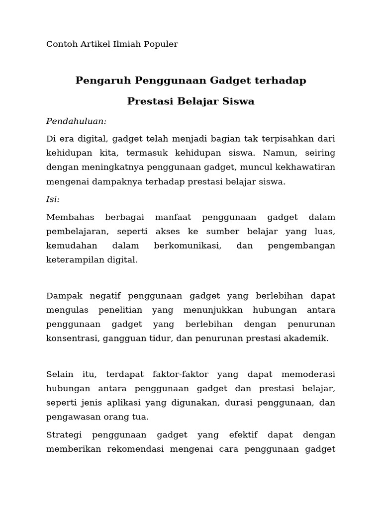 Contoh Artikel Ilmiah Populer | PDF