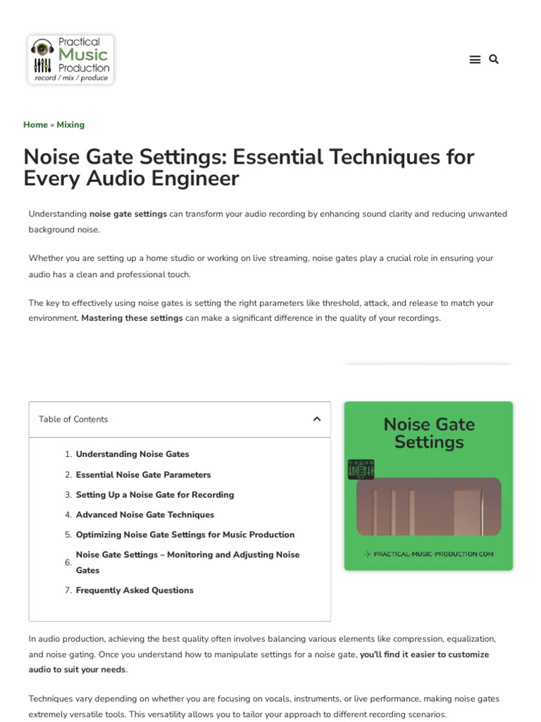 Noise Gate Settings for Clear Audio | PDF | Electronics | Sound ...