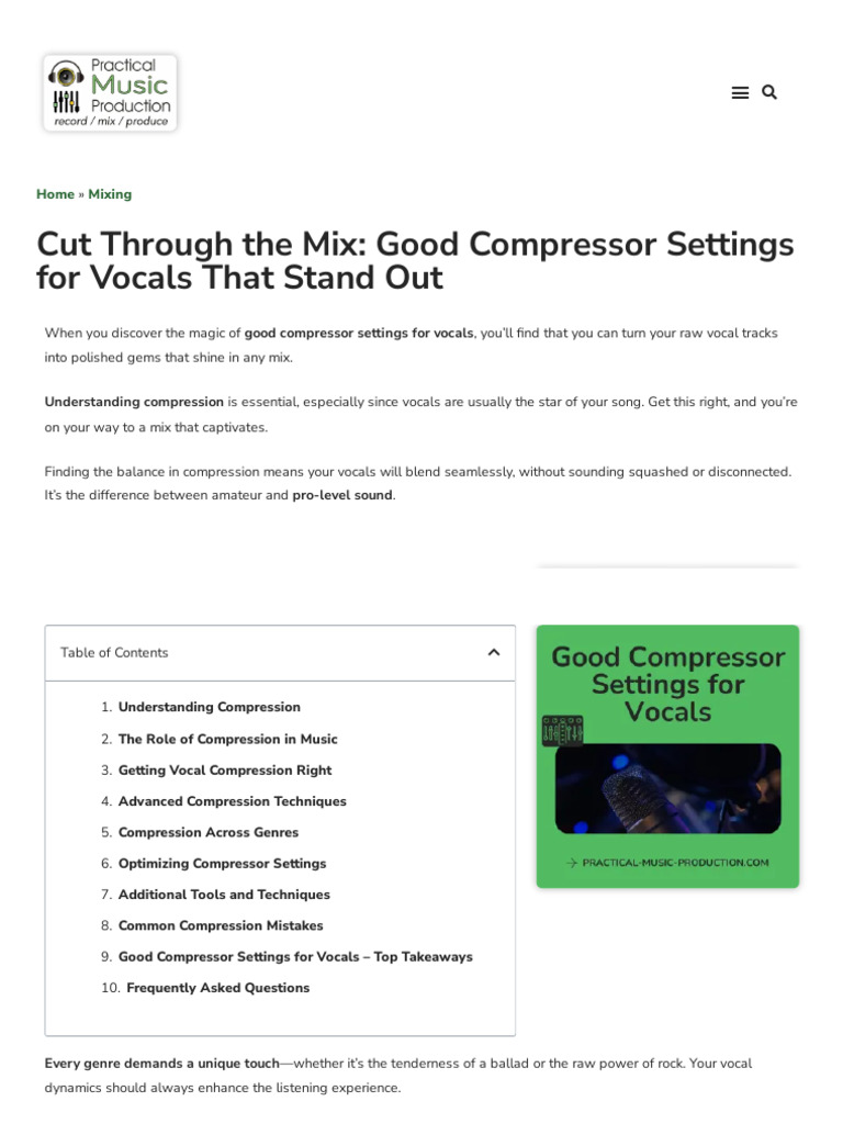 Good Compressor Settings For Vocals _ Master Vocal Dynamics | PDF ...