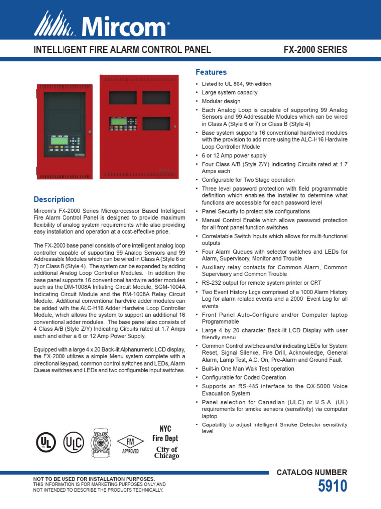 CAT-5910 FX-2000 Series Intelligent Fire Alarm Control Panel | PDF ...