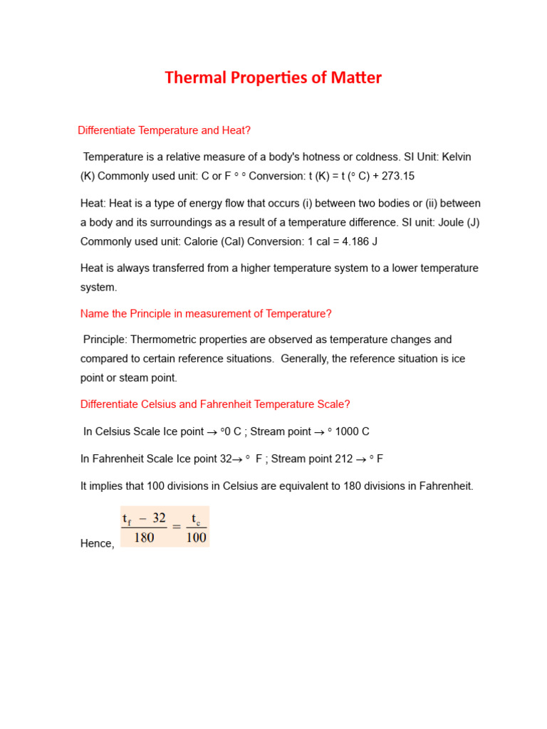 Thermal Properties of Matter Explained | PDF | Thermal Expansion ...
