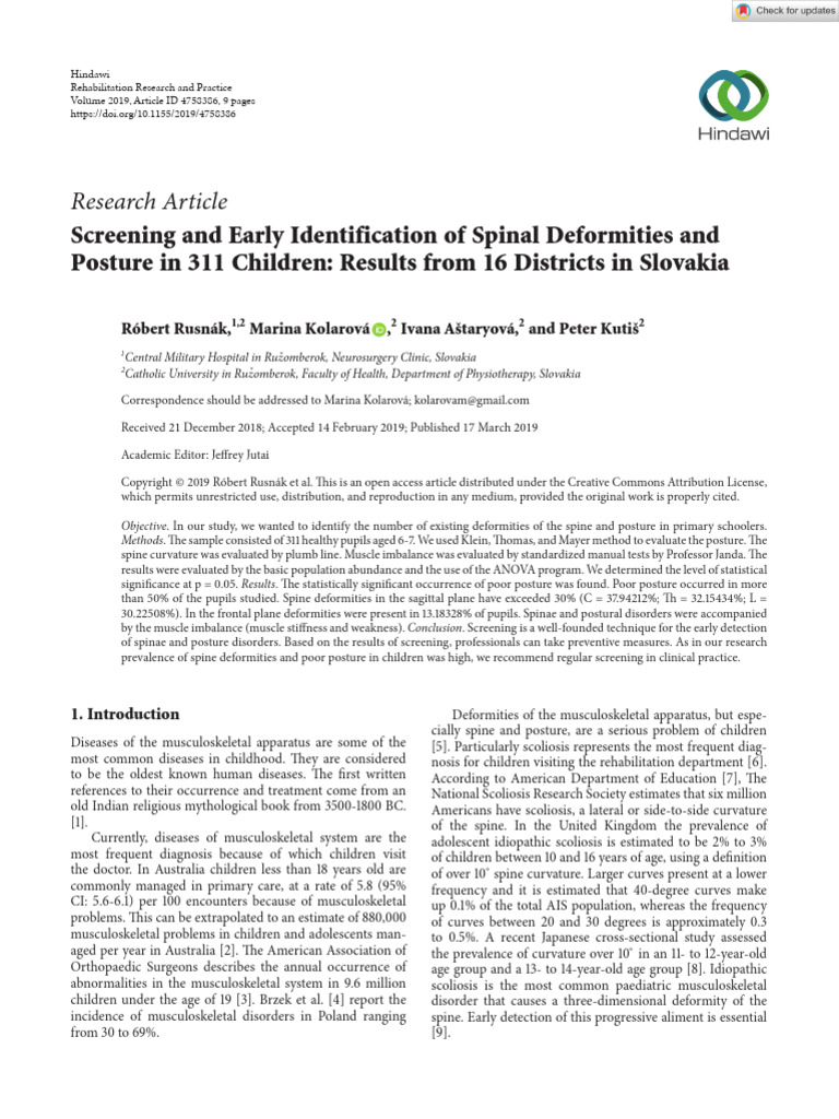 Rehabilitation Research and Practice - 2019 - Rusnák - Screening and ...