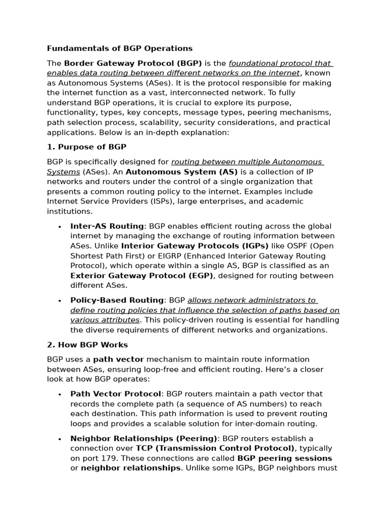 Fundamentals of BGP Operations | PDF | Routing | Internet Architecture