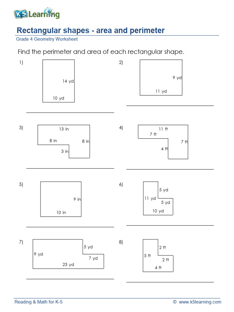 Grade 4 Geometry Rectangular Shapes Area Perimeter B | PDF | Area ...