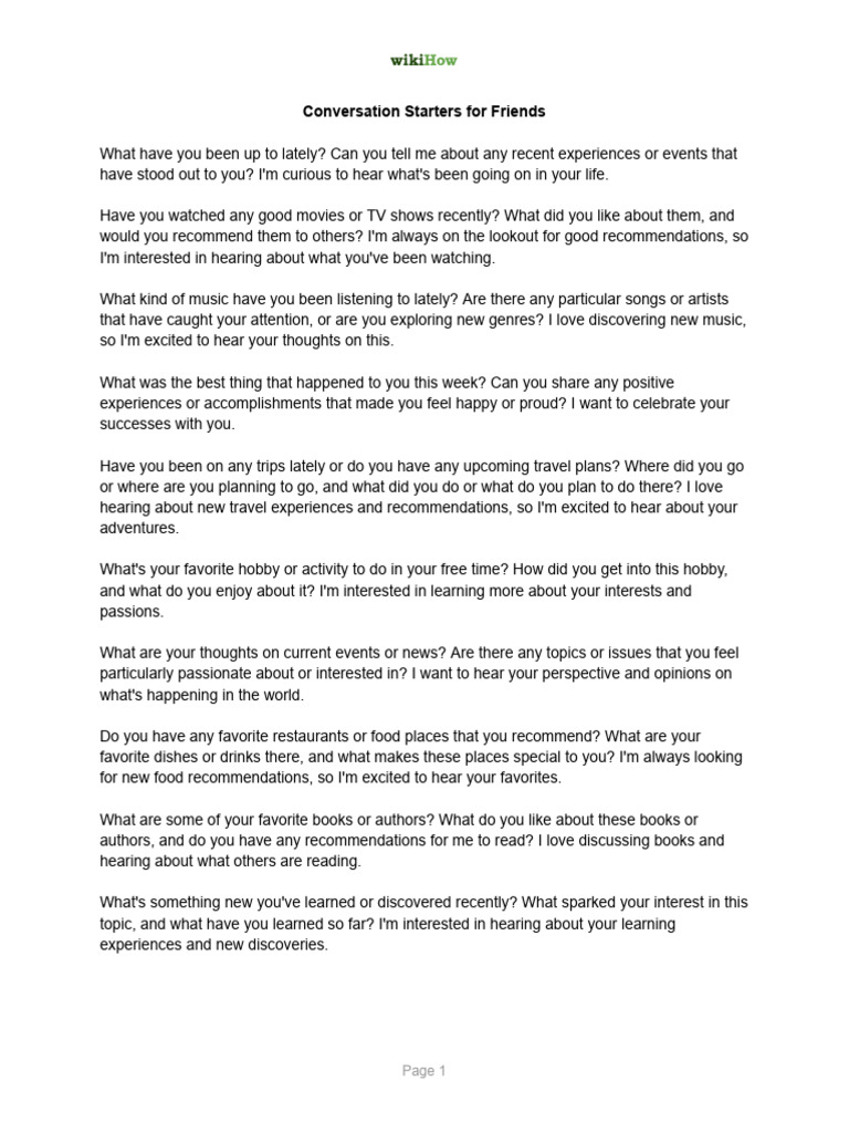 Conversation Starters For Friends | PDF