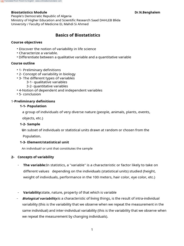 01 - EN - Basics of Biostatistics | PDF | Biostatistics | Statistics