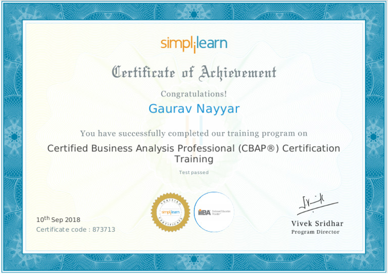 CBAP Certification Achieved by Gaurav Nayyar | PDF