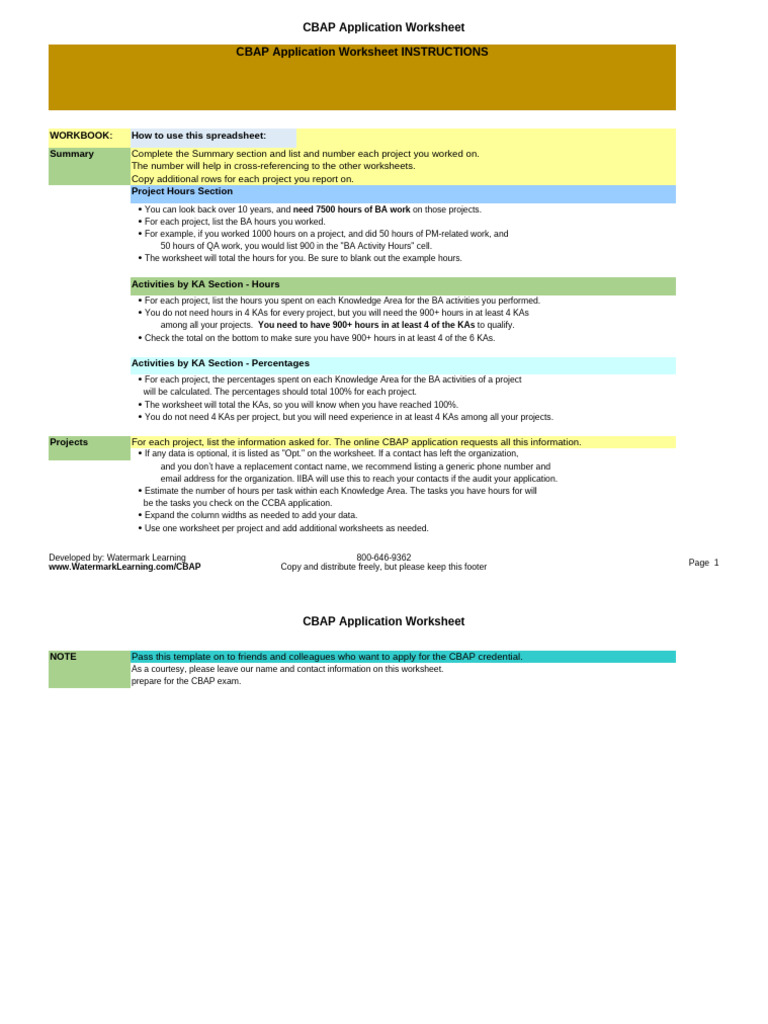 CBAP Application Worksheet Guide | PDF | Business Analysis | Business