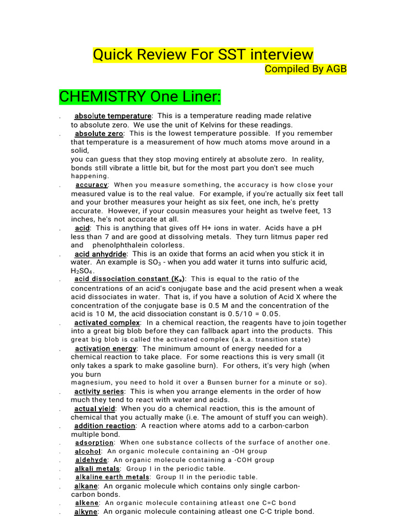 Chemistry Quick Review | PDF | Chemical Reactions | Atoms