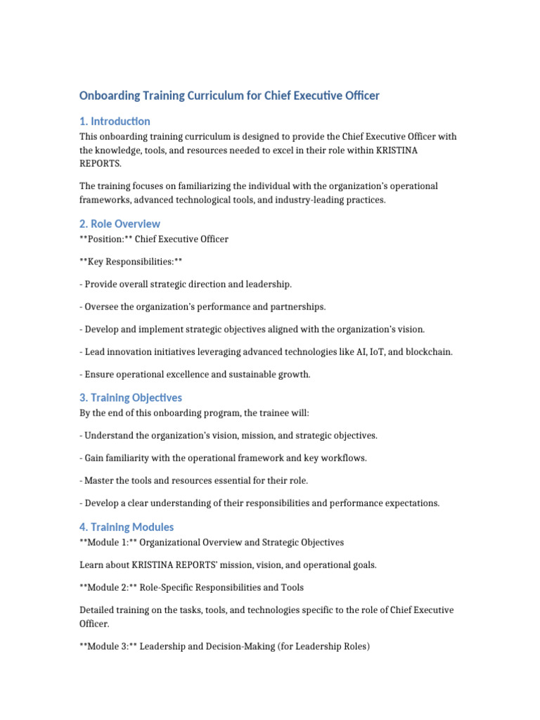 Onboarding Curriculum CEO | PDF