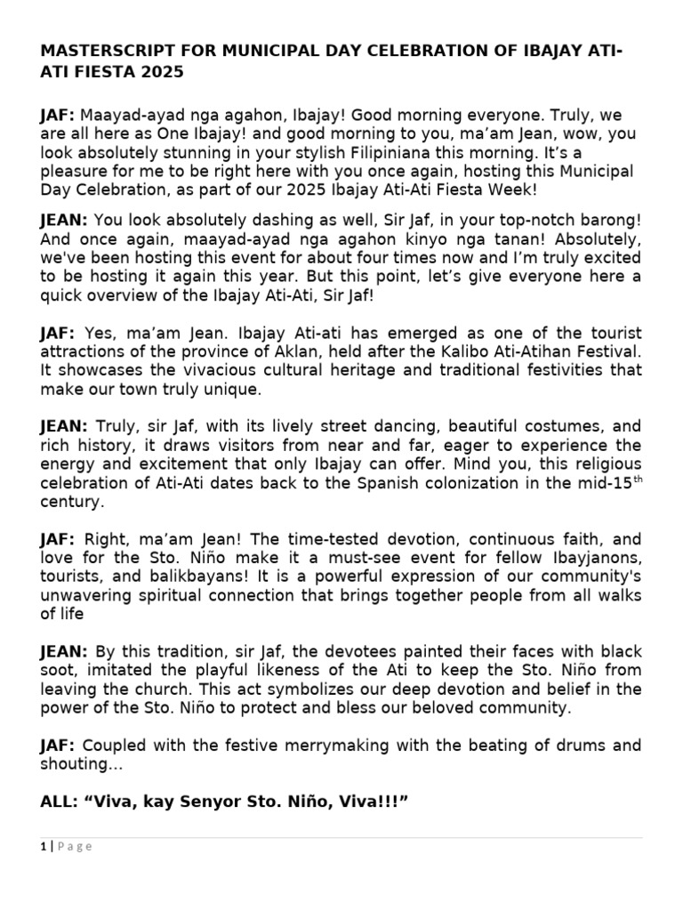 Ati Ati Municipal Day and Parade 2025 Final Script | PDF