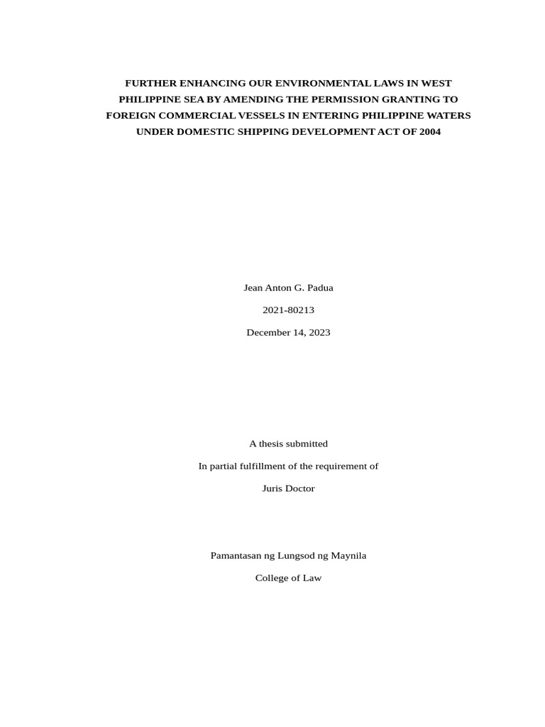 Thesis First Draft (Foreign Commercial Vessel) | PDF | Territorial Waters | Environmental Law
