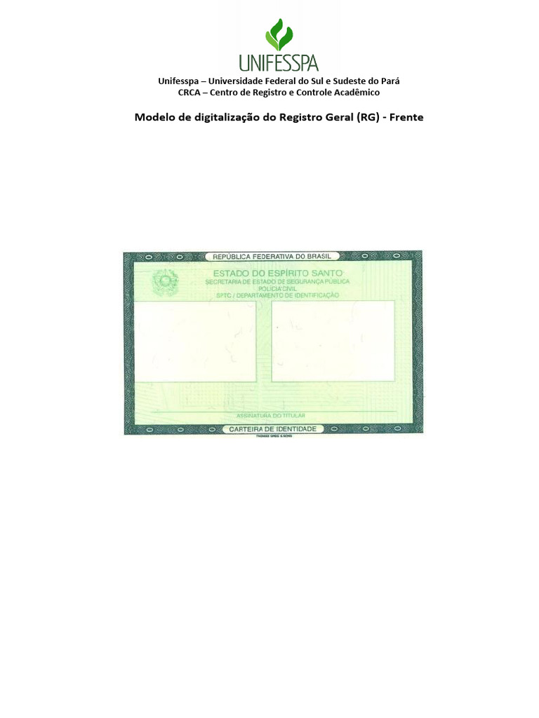 Modelo Digital do Registro Geral (RG) | PDF