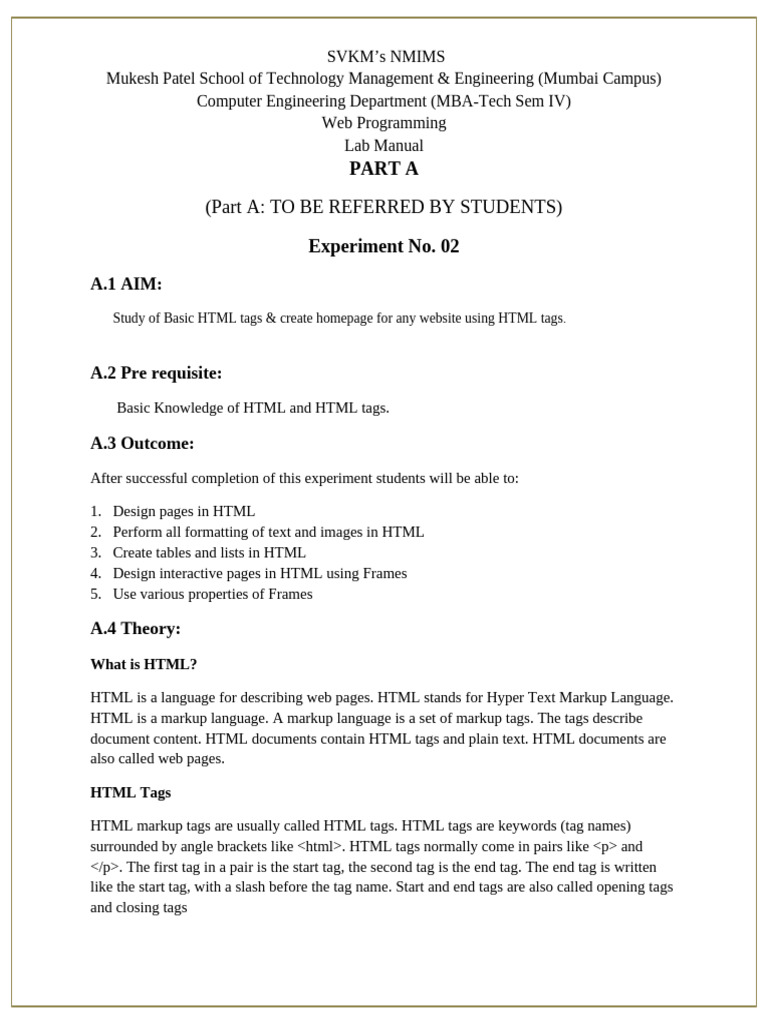 Exp 2 - Basic HTML Tags | PDF | Html Element | Html