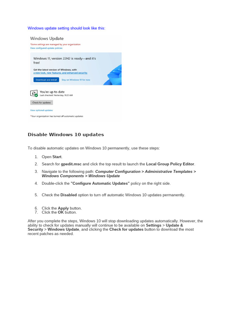 Disable Win 10 Updates | PDF