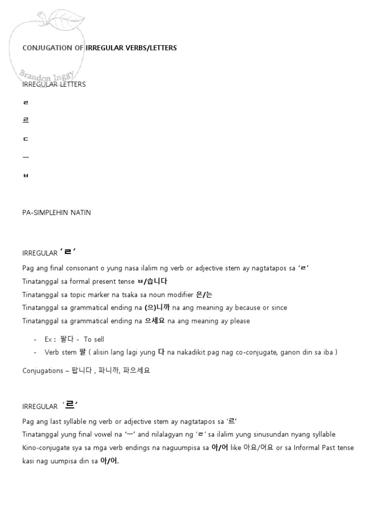 CONJUGATIONS OF IRREGULAR VERBS | PDF