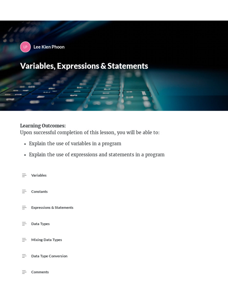 Variables, Expressions, and Data Types | PDF | Boolean Data Type | Data Type