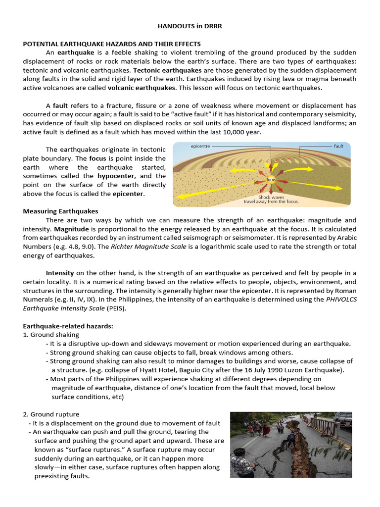 2.DRRR Handout | PDF | Earthquakes | Fault (Geology)