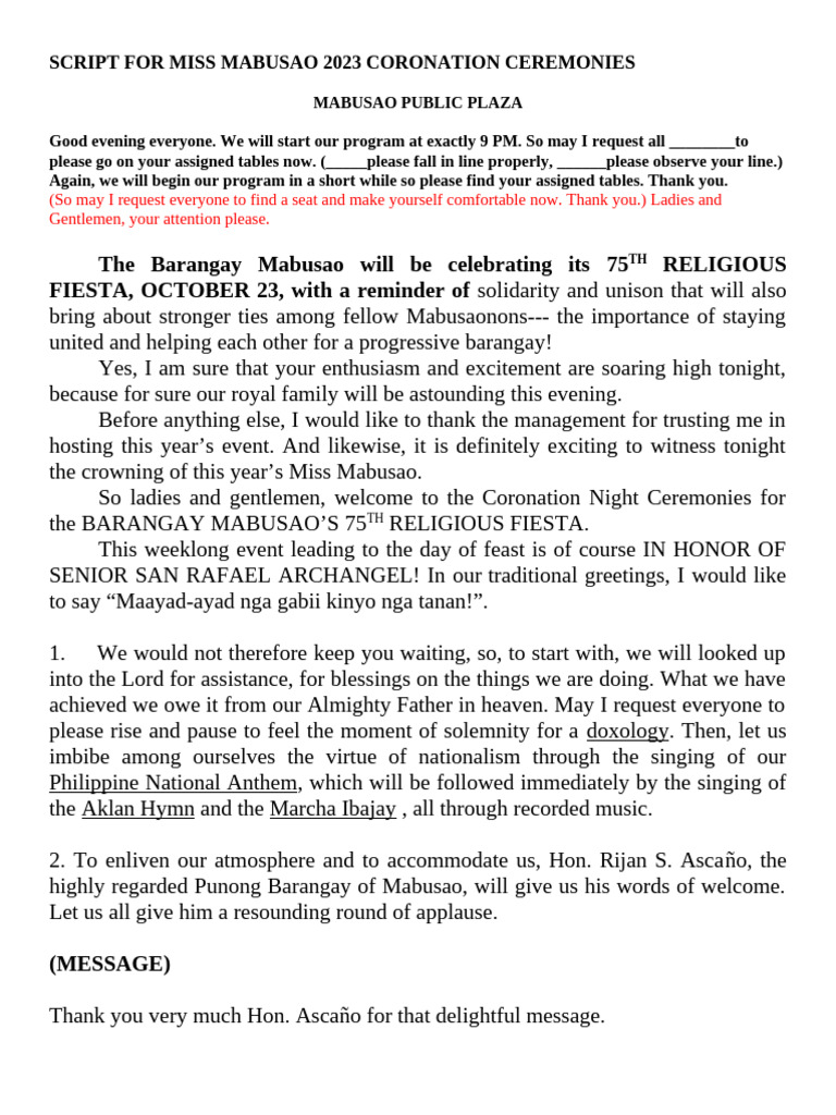 Mabusao Script Coronation 2023 | PDF