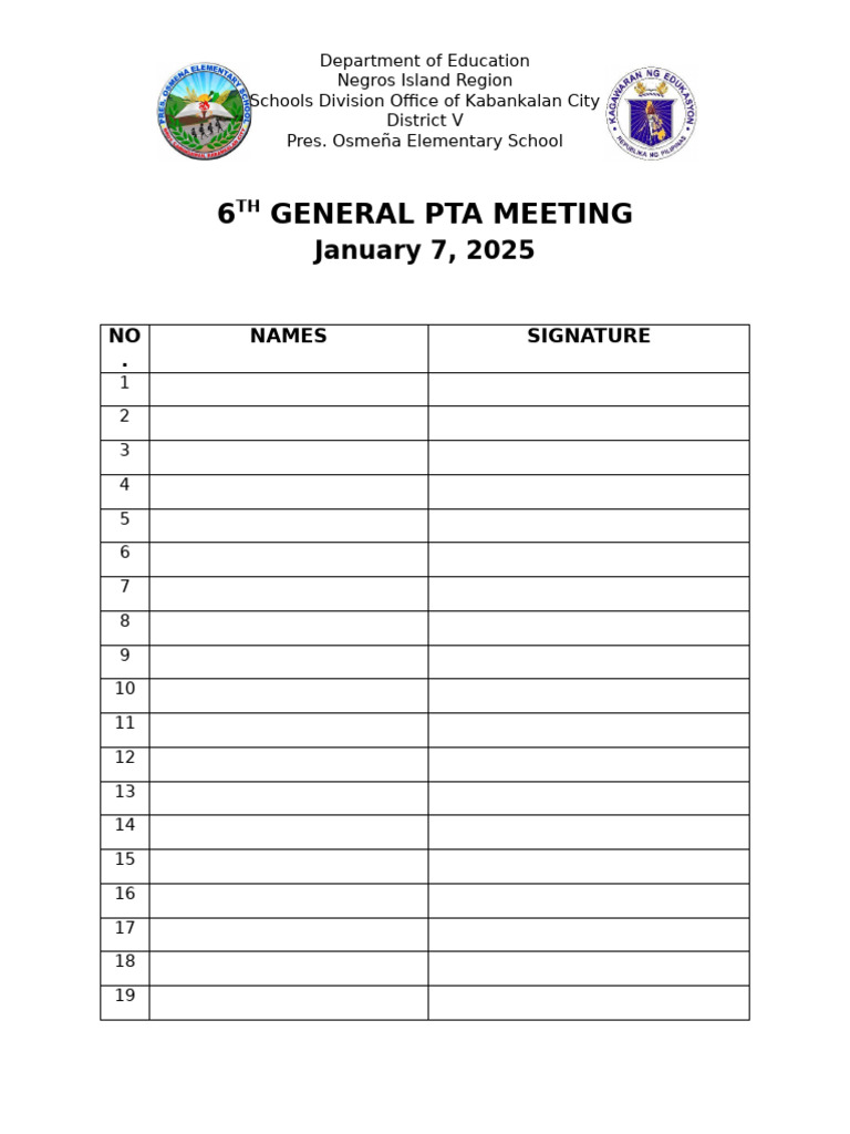 PTA ATtendance Sheet | PDF