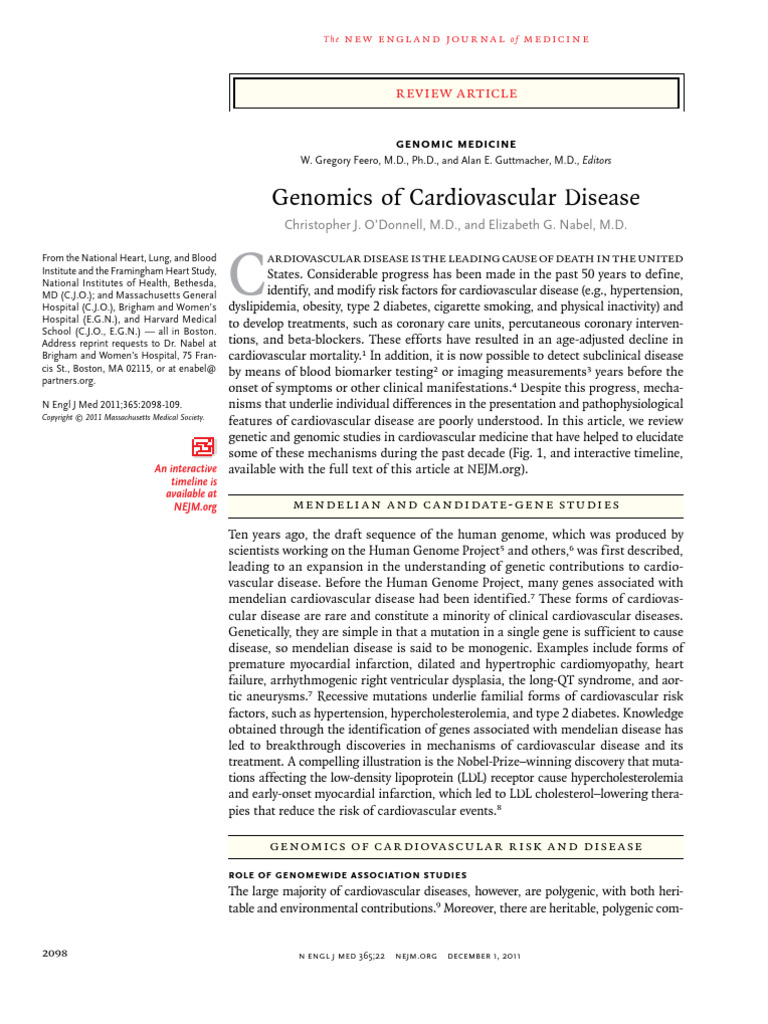 1 Genomics of Cardiovascular Disease NEJM Reviews | PDF | Genome Wide ...