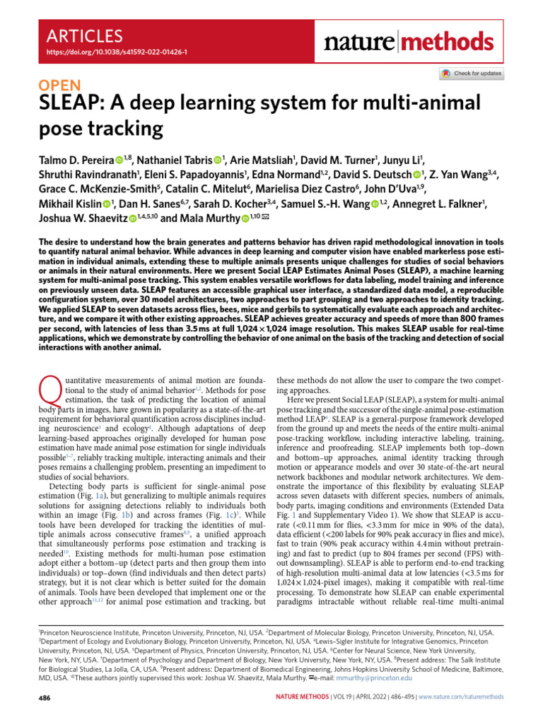 SLEAP paper | PDF | Deep Learning | Machine Learning