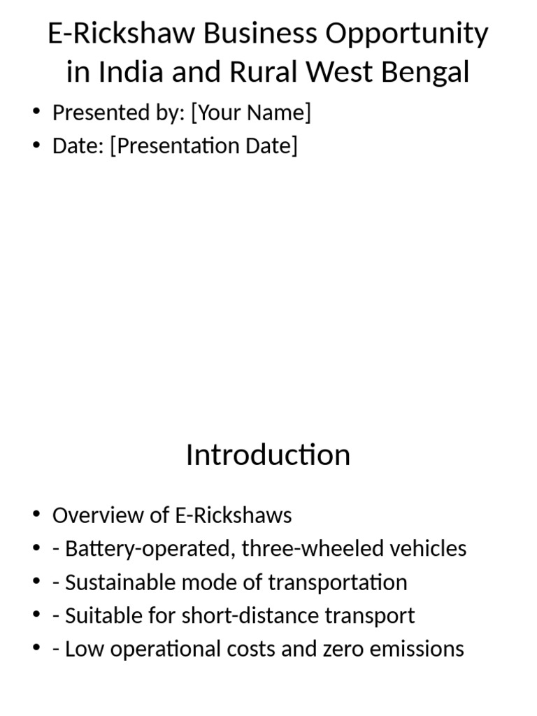 E-Rickshaw Business Presentation | PDF | Transport | Infrastructure
