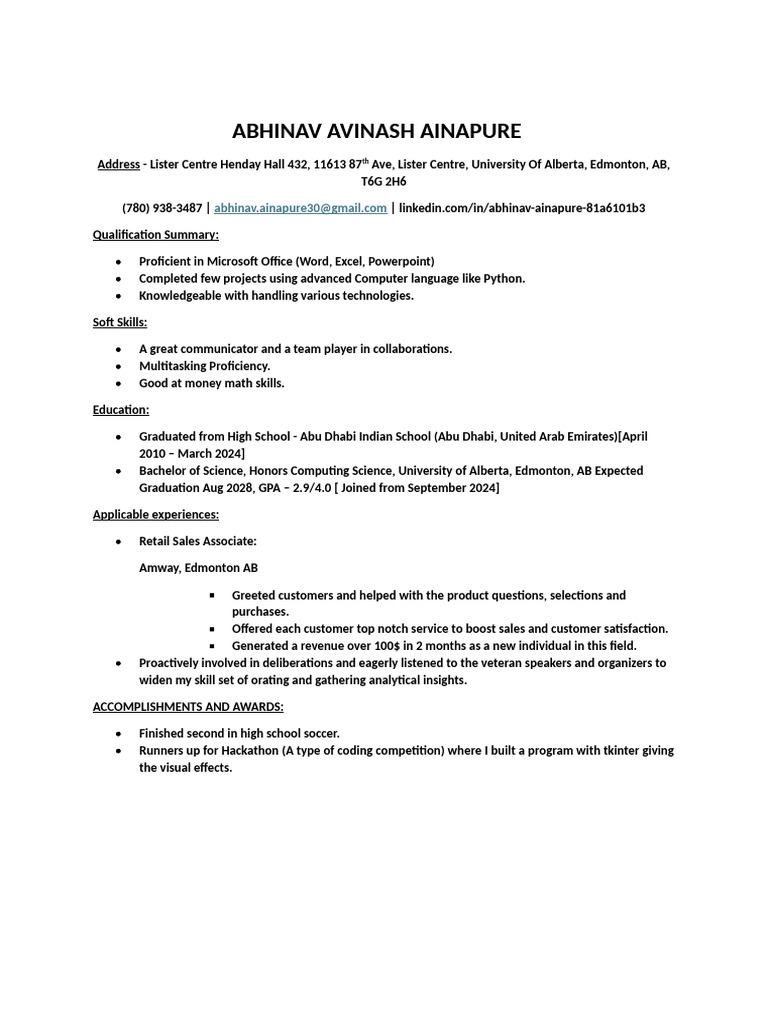 Abhinav - Resume | PDF