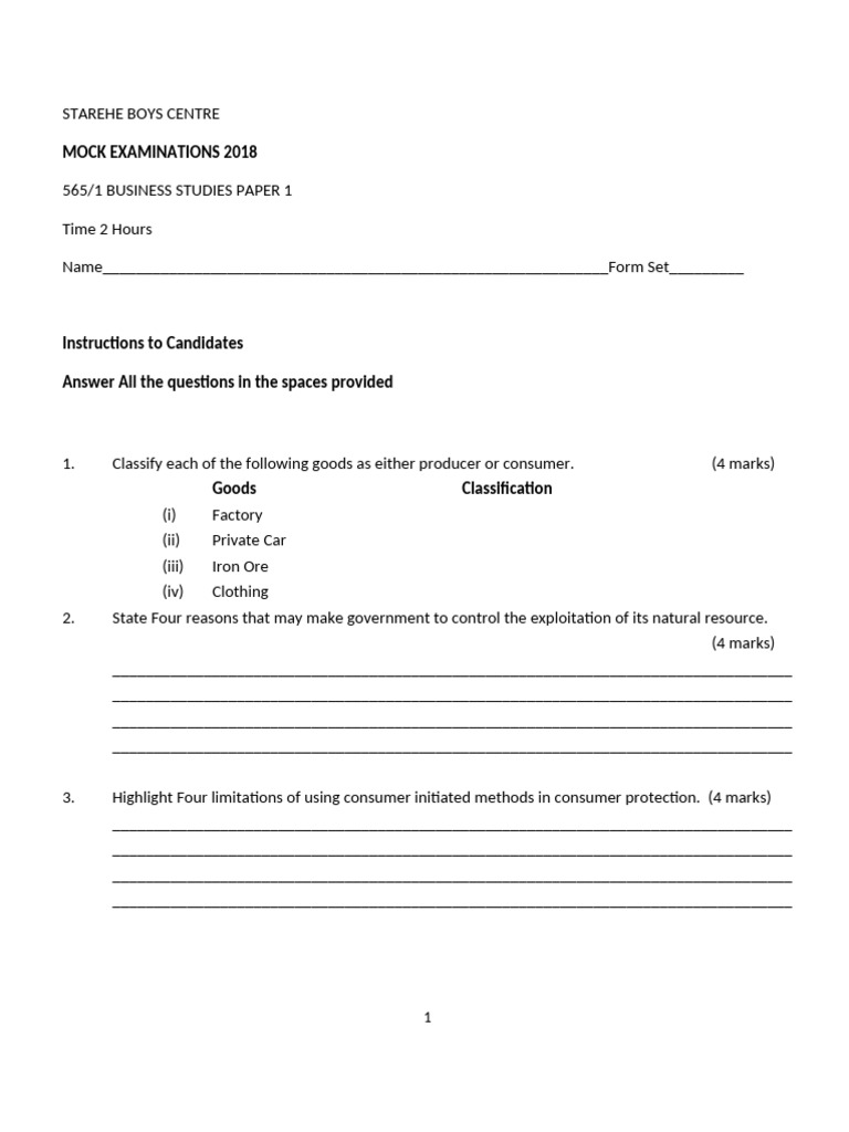 Business Studies Paper 1 | PDF | Goods | Demand