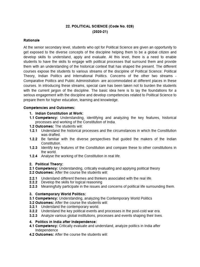 CBSE Class 11 Syllabus Political Science 2020-21 | PDF | Legislature ...