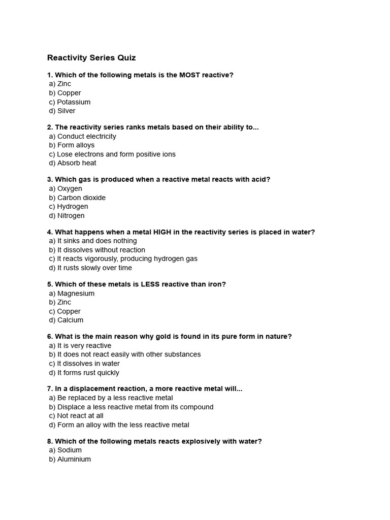 Reactivity quiz 222 | PDF