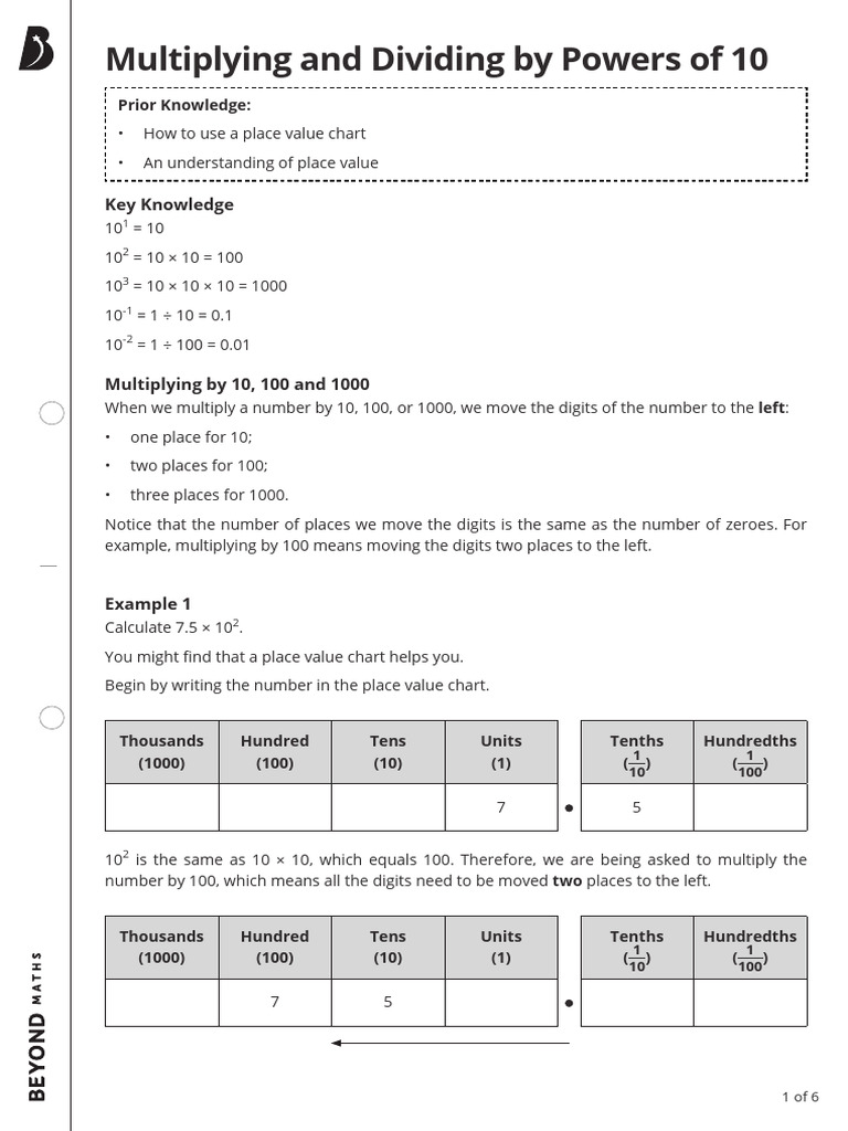 Multiplying and Dividing by Powers of 10 | PDF | Numbers | Mathematics