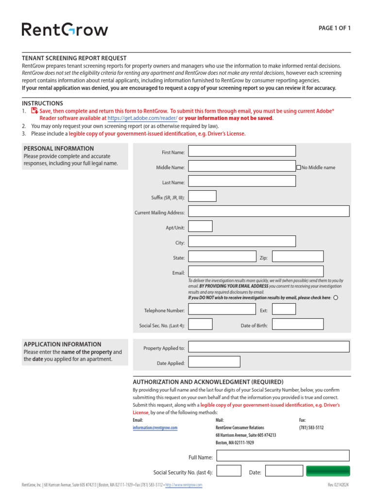 Tenant Screening Report Request Form 2 | PDF