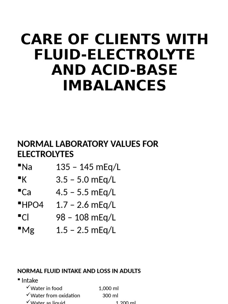 Fluid and Electrolyte Imbalance Care | PDF | Physiology