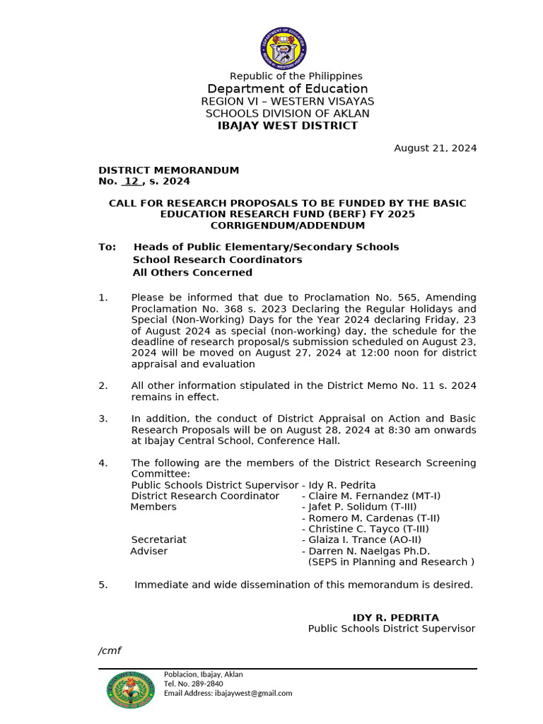 Corrigendum-Addendum BERF - District Call Up Memo | PDF