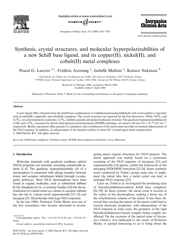 Ref 2004 Diethy Salicylaldehyde | PDF | Coordination Complex | Spectroscopy
