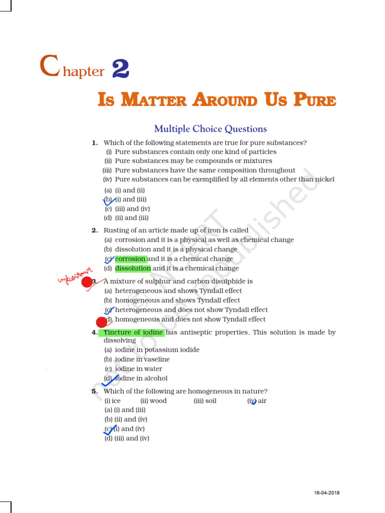 Ncert-Exampler Class 9 Chemistry Chaper 2 Is Matter Around Us Pure | PDF | Chemical Substances ...