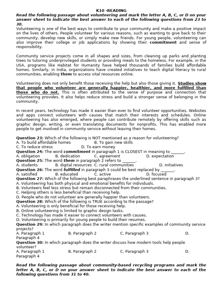 K10- READING | PDF | Recycling | Waste