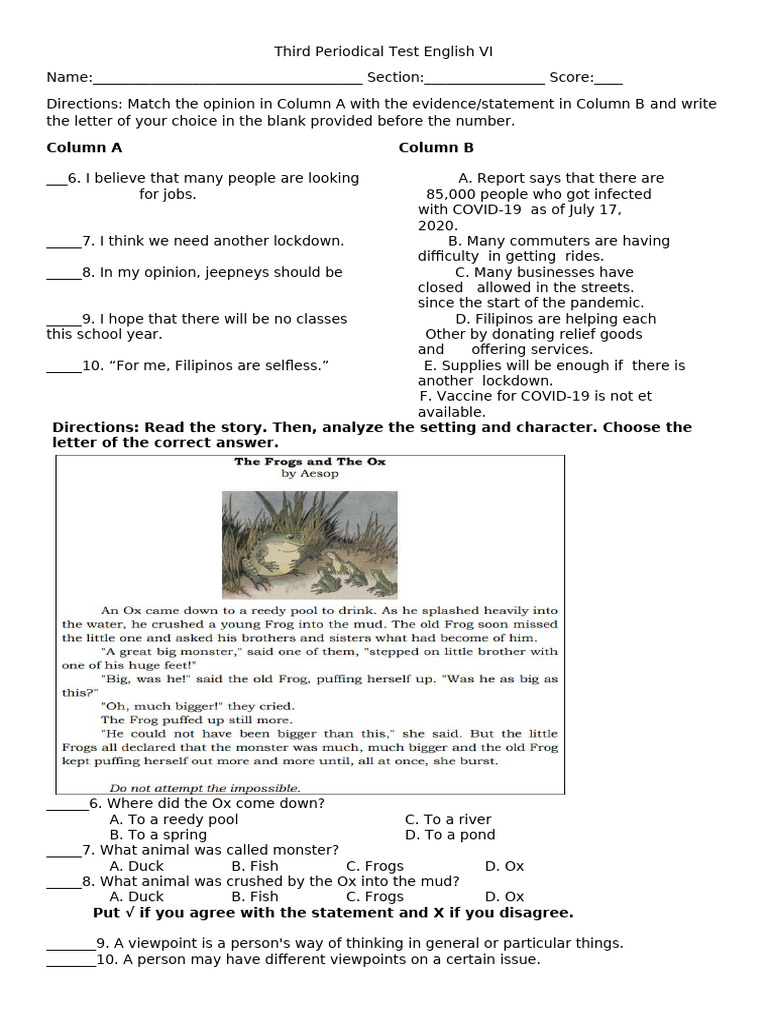 Third Periodical Test English VI | PDF | Climate Change
