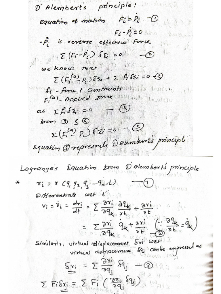 Dalemberts Principle and Lagranges Equation | PDF