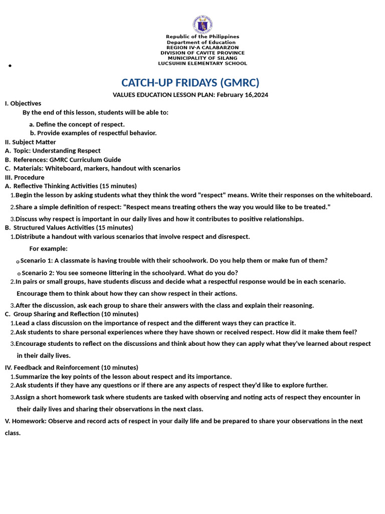 GMRC and Values Education Grade 4 | PDF | Self Esteem | Decision Making