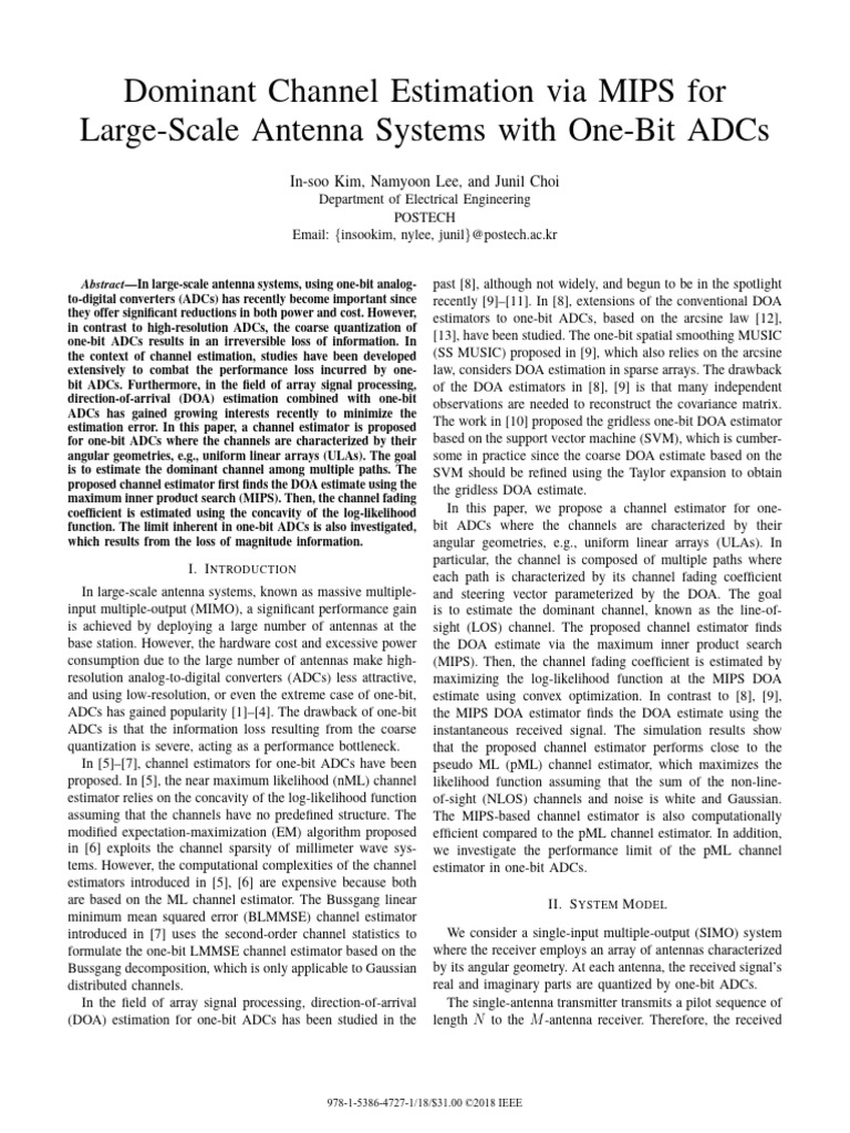 Dominant Channel Estimation Via Mips For Large Scale Antenna Systems With Ont Bit Adcs | PDF ...