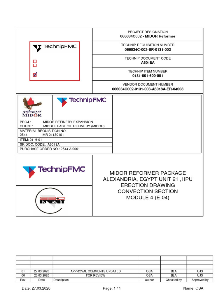Midor Reformer Package Alexandria, Egypt Unit 21, Hpu Erection Drawing ...