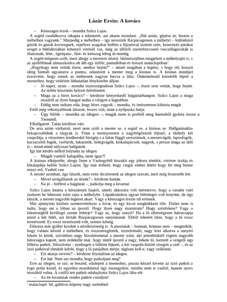 Lázár Ervin - A Kovács | PDF