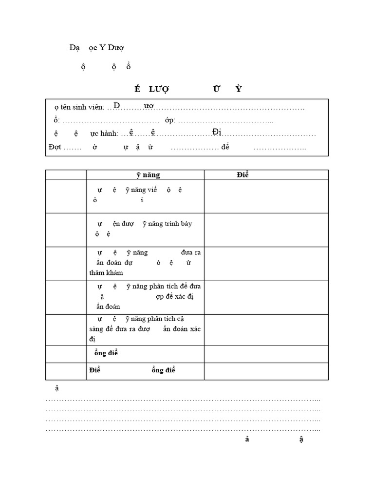 Phieu Lư NG Giá Lâm Sàng Y4 2023 - 2024 | PDF
