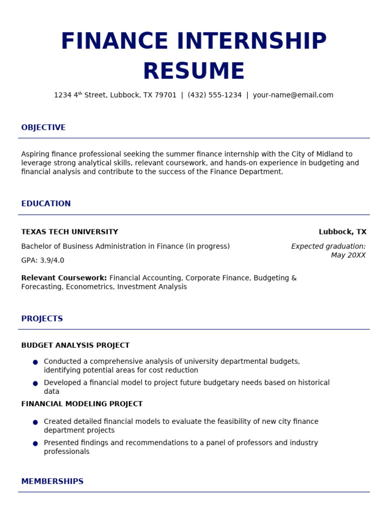 Finance Internship Resume Example | PDF | Résumé