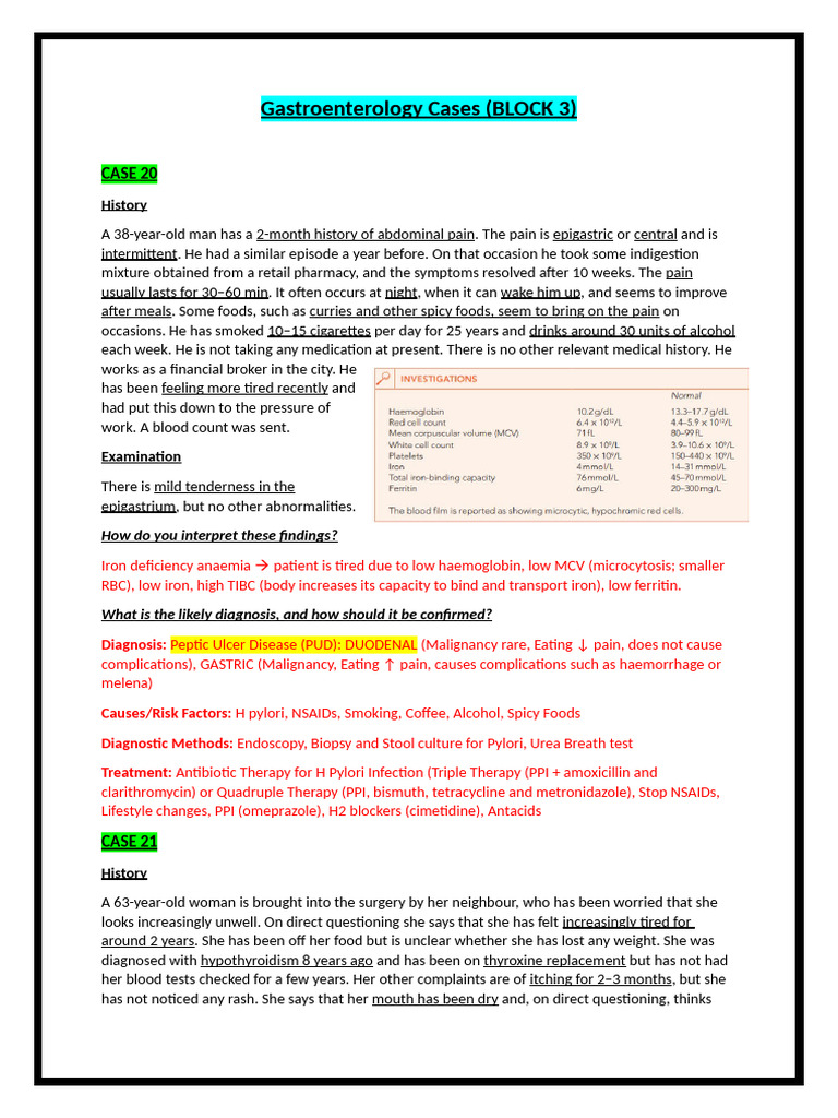 Gastroenterology Cases (BLOCK 3) | PDF | Gastroesophageal Reflux Disease | Medical Specialties