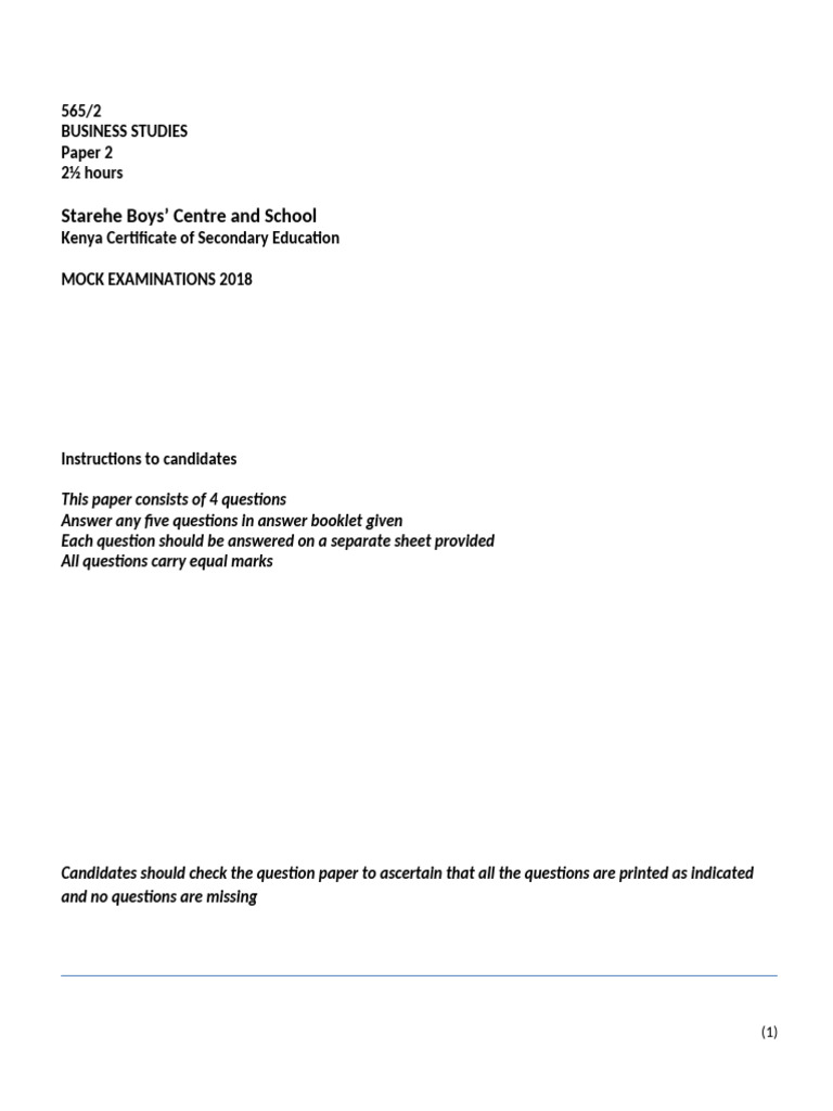 Business Studies Paper 2 Mock Exam 2018 | PDF | Postage Stamp | Economies