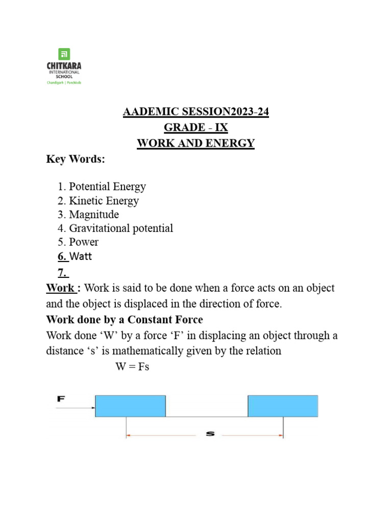 Grade IX (Science) Chapter - Work and Energy (Notes) (2).Docx | PDF ...
